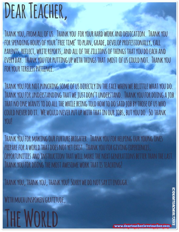 Letter to Teachers – Dear Teacher/Love Teacher